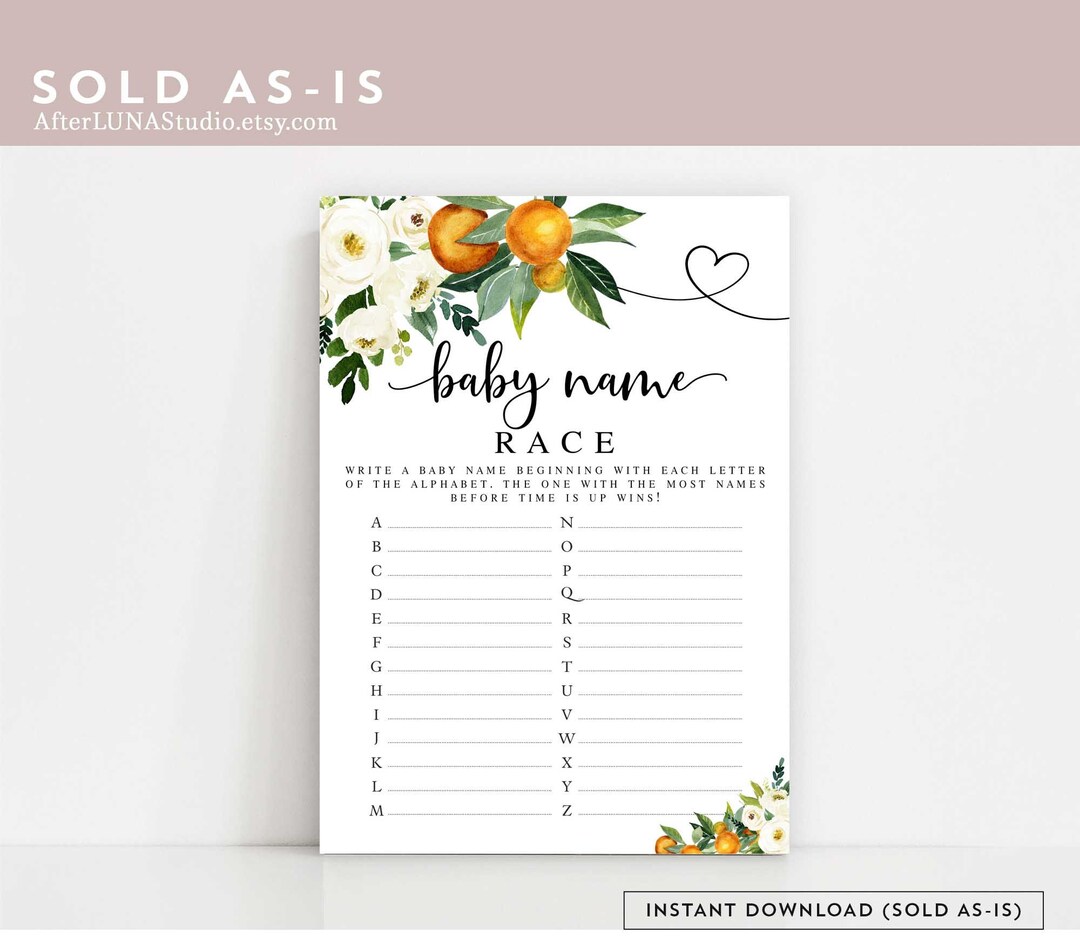 Orange Citrus Baby Name Race Game A Little Cutie on the Way Virtual ...