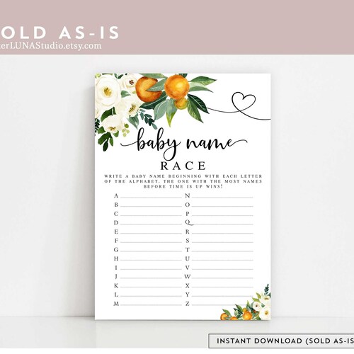 Orange Citrus Baby Shower Word Search Game A Little Cutie on - Etsy