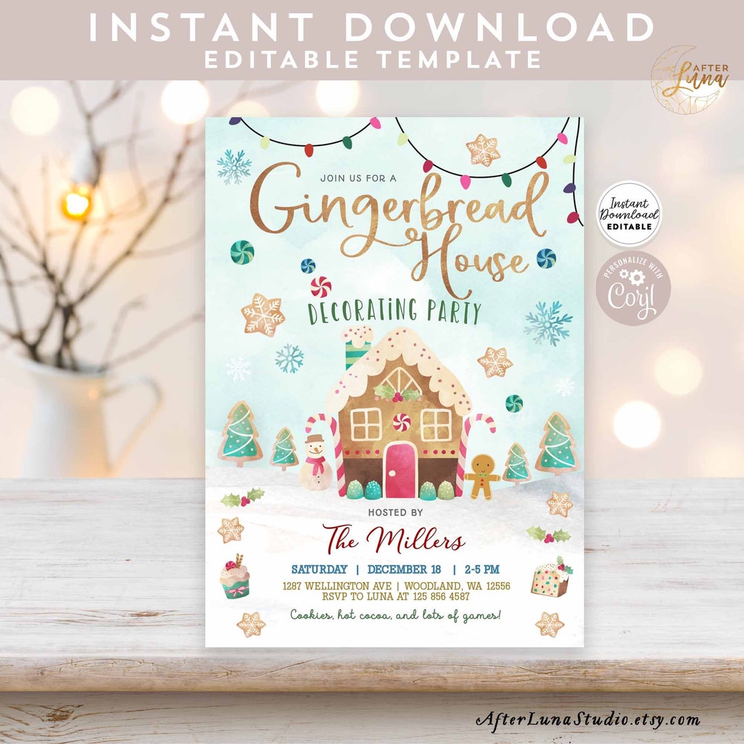 Editable Gingerbread House Decorating Party Invitation Rustic Cute ...