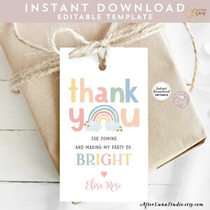 Editable Rainbow Thank You Treat Tag Favor Tags Gift Tags Printable ...
