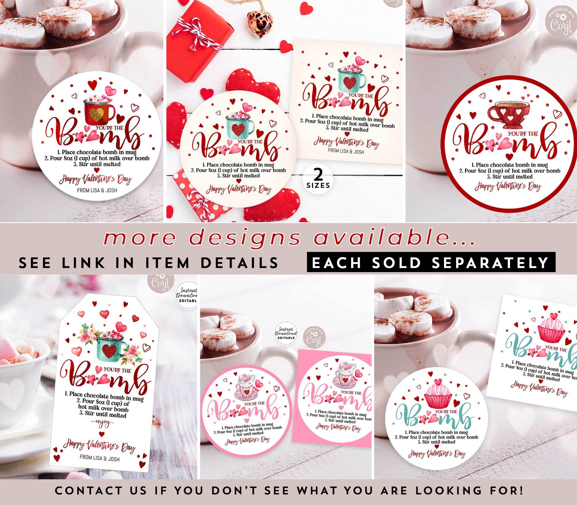 EDITABLE Valentine Hot Chocolate Bomb Tag Valentine Hot Cocoa Bomb Tag ...