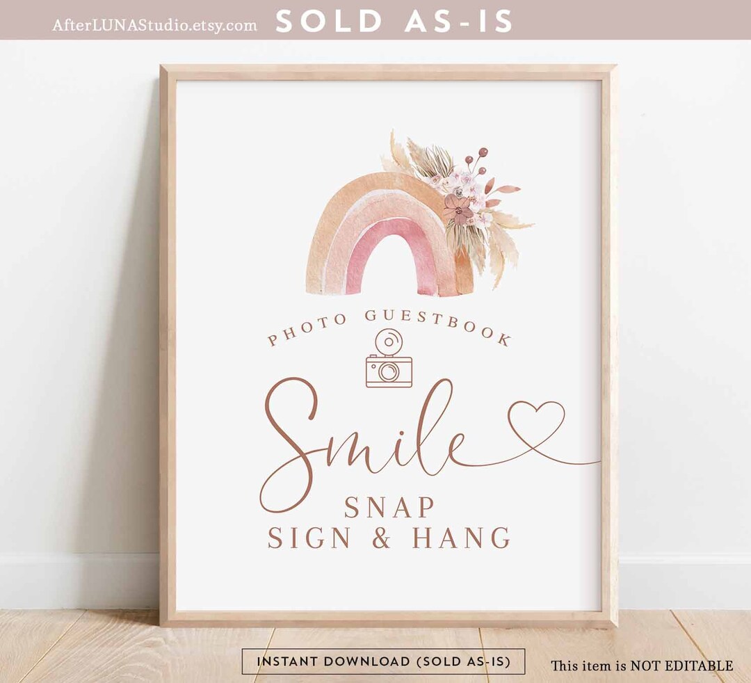 Boho Rainbow Photo Guestbook Sign Pink Pampas Grass Boho Rainbow Baby ...