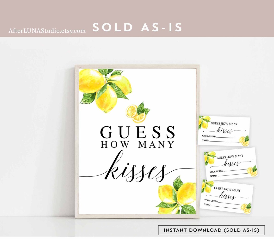 Lemon Guess How Many Kisses Sign and Tickets Printable Citrus Lemon ...