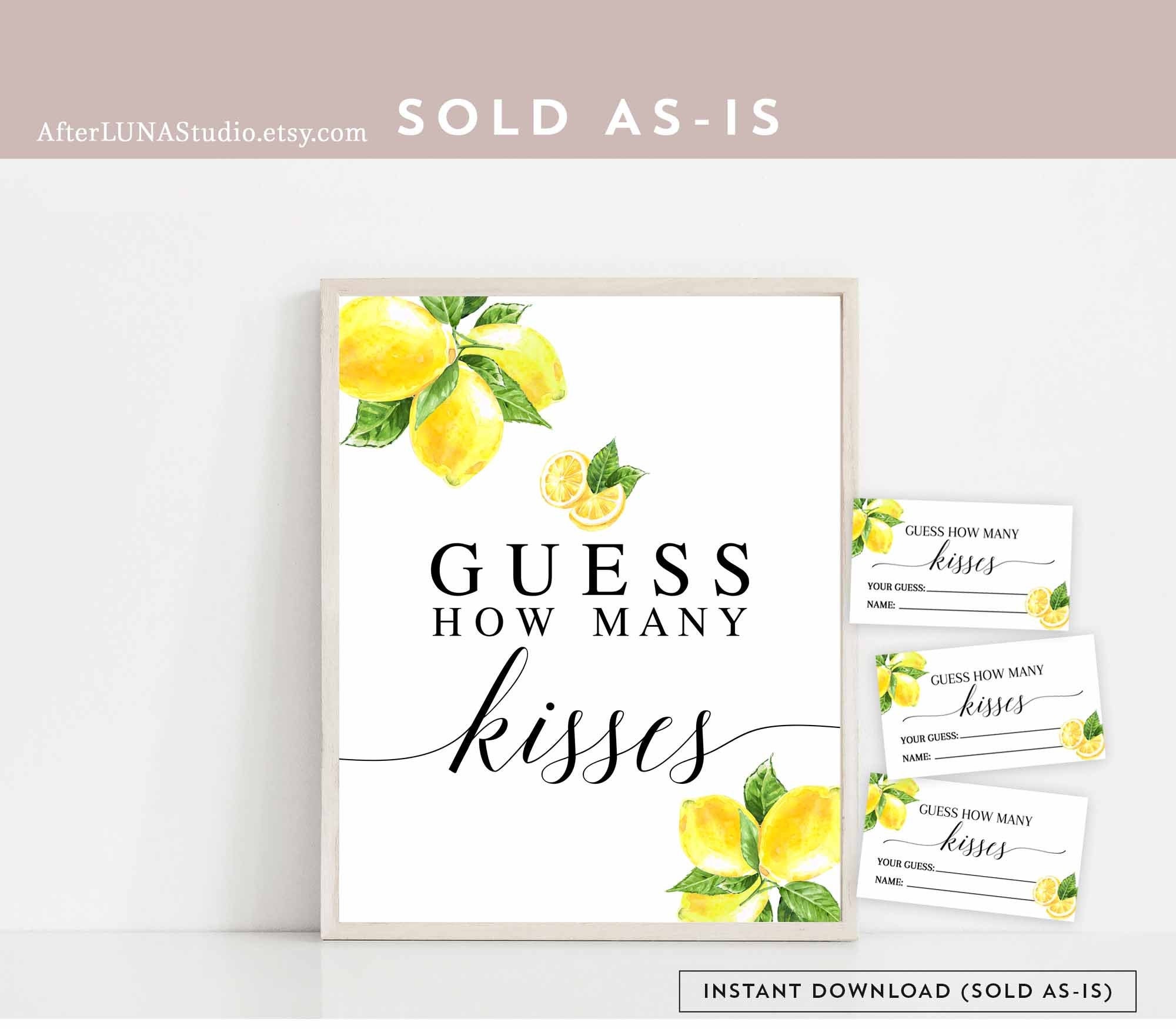 Lemon Guess How Many Kisses Sign and Tickets Printable Citrus Lemon ...