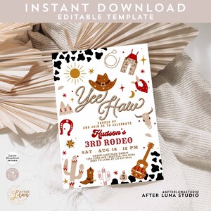 Editable ANY AGE Red Cowboy Yee Haw Rodeo Invitation 2nd 3rd 4th 5th ...