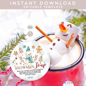 EDITABLE Snowman Soup Hot Chocolate Mix Kids Children Holiday Teacher ...
