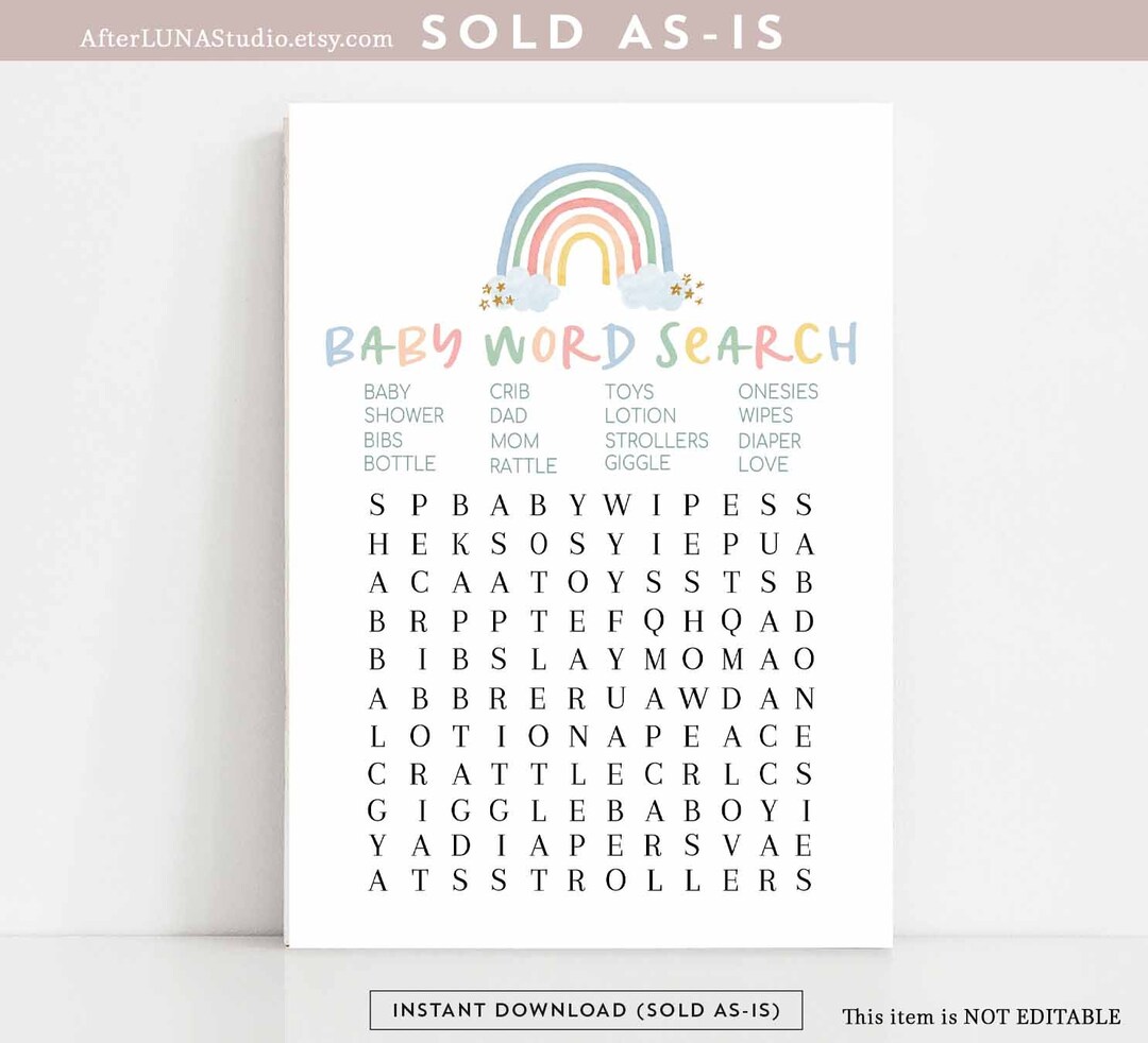 Pastel Rainbow Baby Shower Word Search Game (digital Download) 213V1 - Etsy