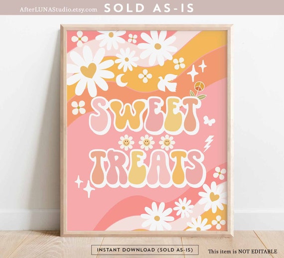 Pink Groovy Birthday Party Decor Peach Pink Daisy Sweet Treats - Etsy