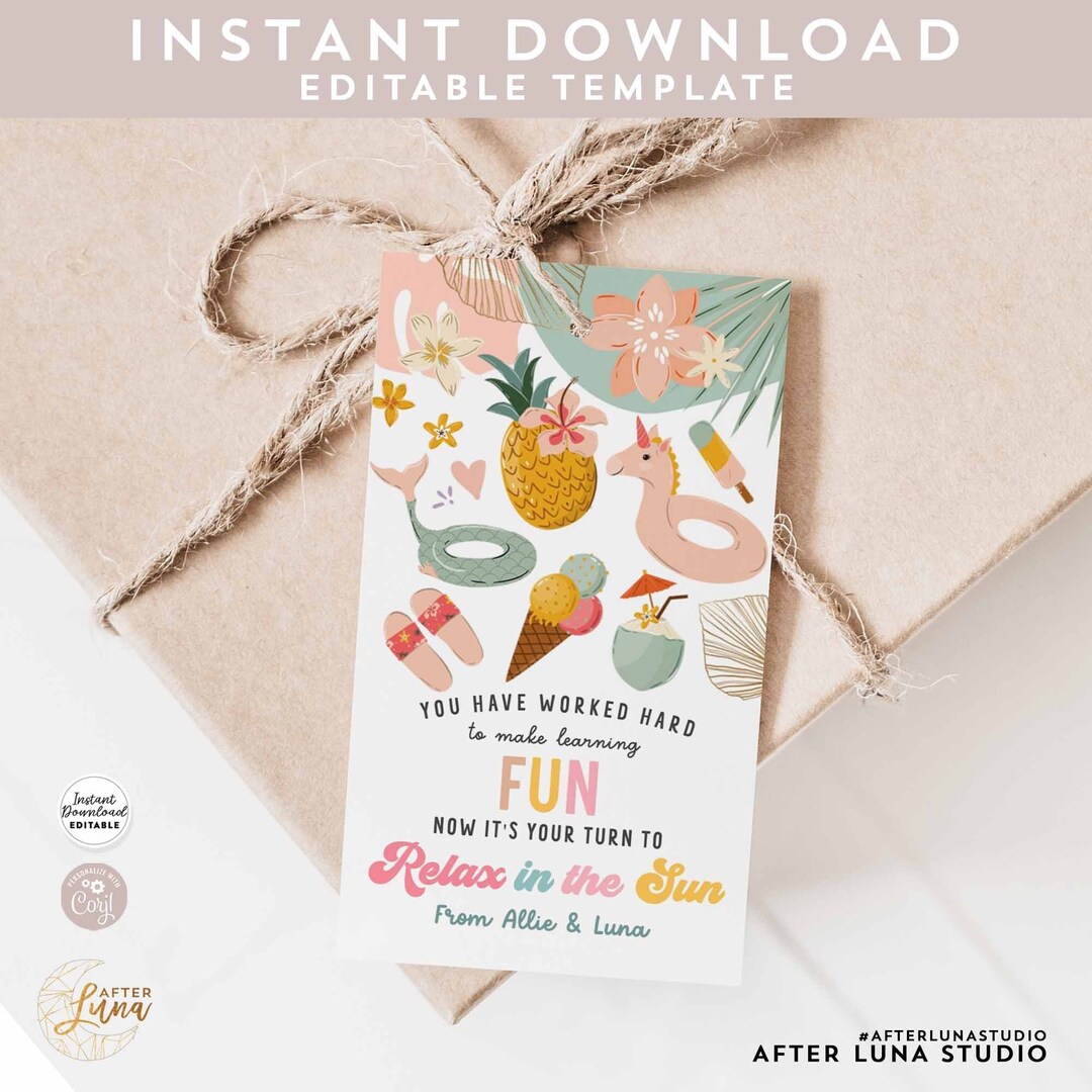 Editable Relax in the Sun Teacher Tag Appreciation Gift Tags End of ...