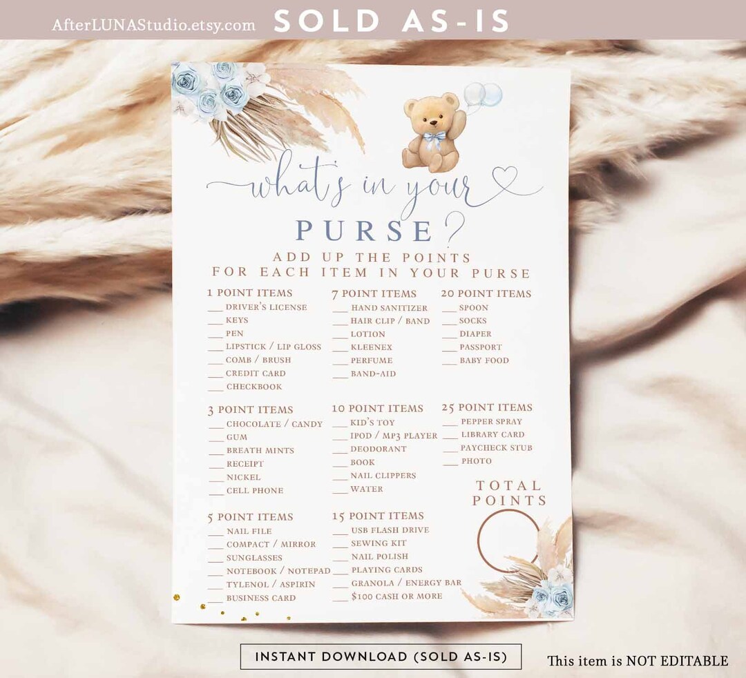 Blue Pampas Grass Boy Teddy Bear What's in Your Purse Game Boho We Can ...