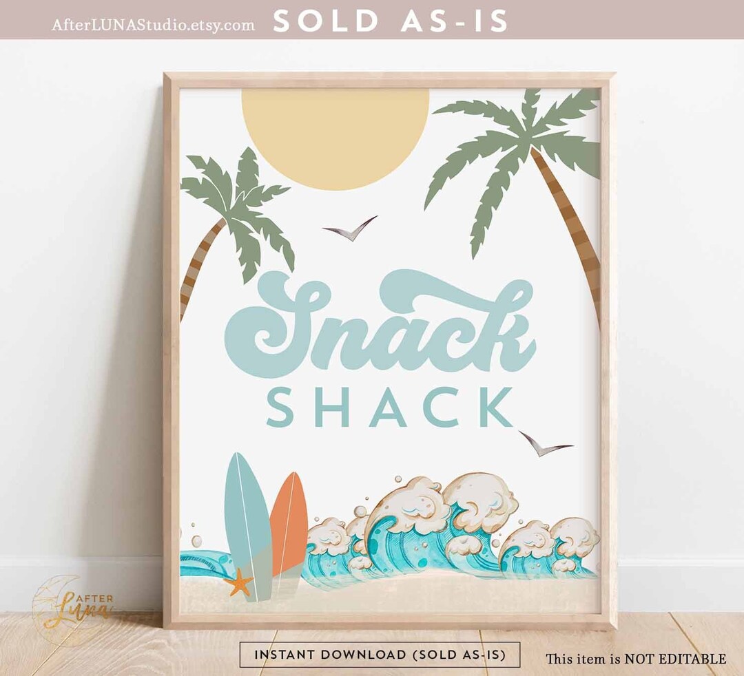 Boy Blue Surfboard Surfing Birthday Snack Shack Sign the Big One Surf's ...