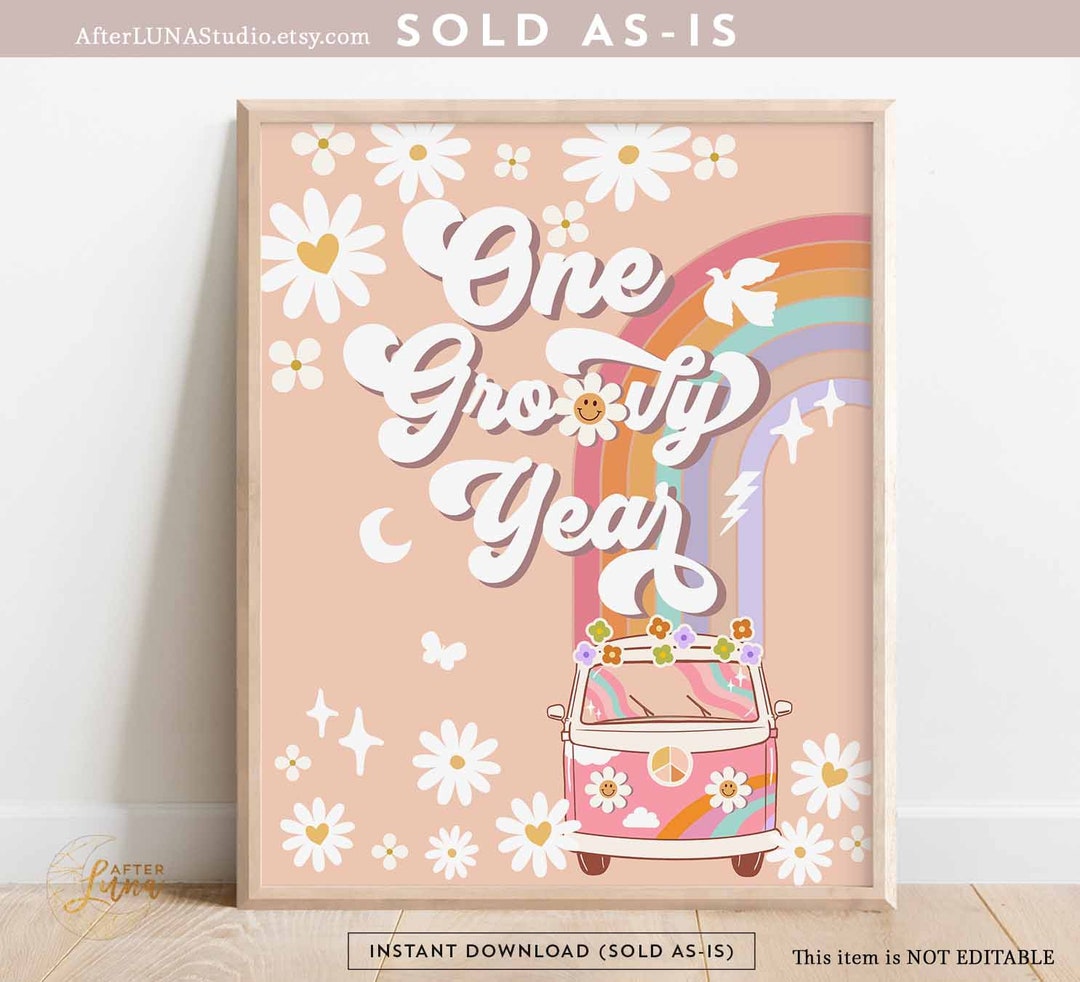 Groovy Birthday Party Decor Daisy Groovy Van One Groovy Year Sign ...