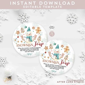 EDITABLE Snowman Soup Hot Chocolate Mix Kids Children Holiday Teacher ...