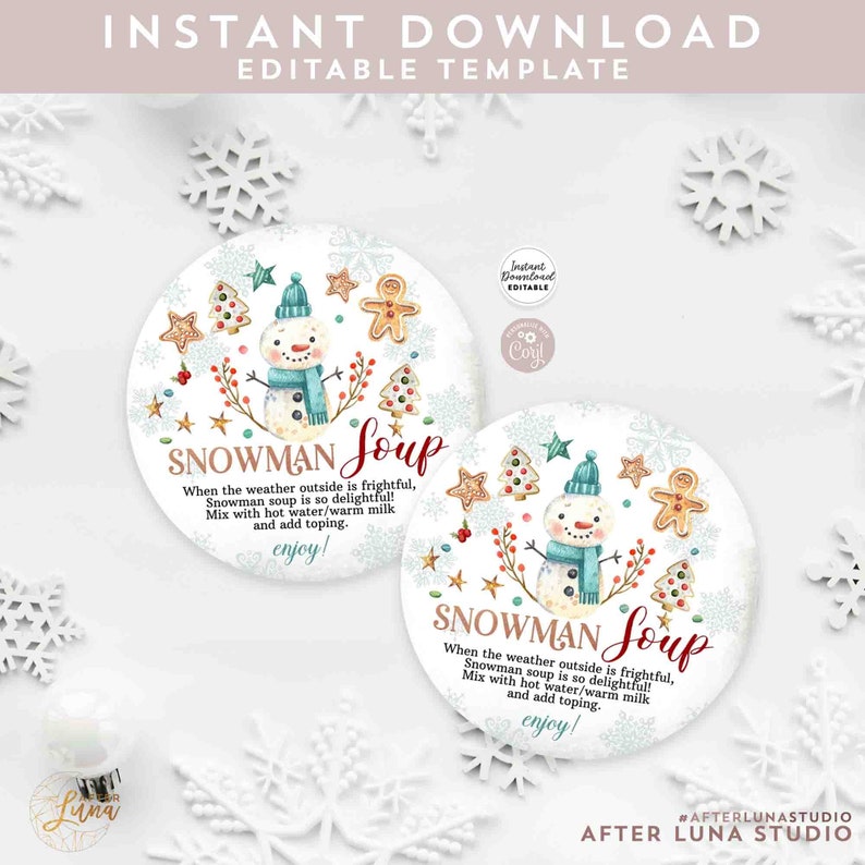 EDITABLE Snowman Soup Hot Chocolate Mix Kids Children Holiday Teacher ...