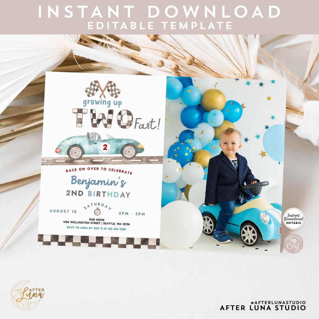 Editable TWO Fast Birthday Invitation 2nd Birthday Race Car Birthday ...