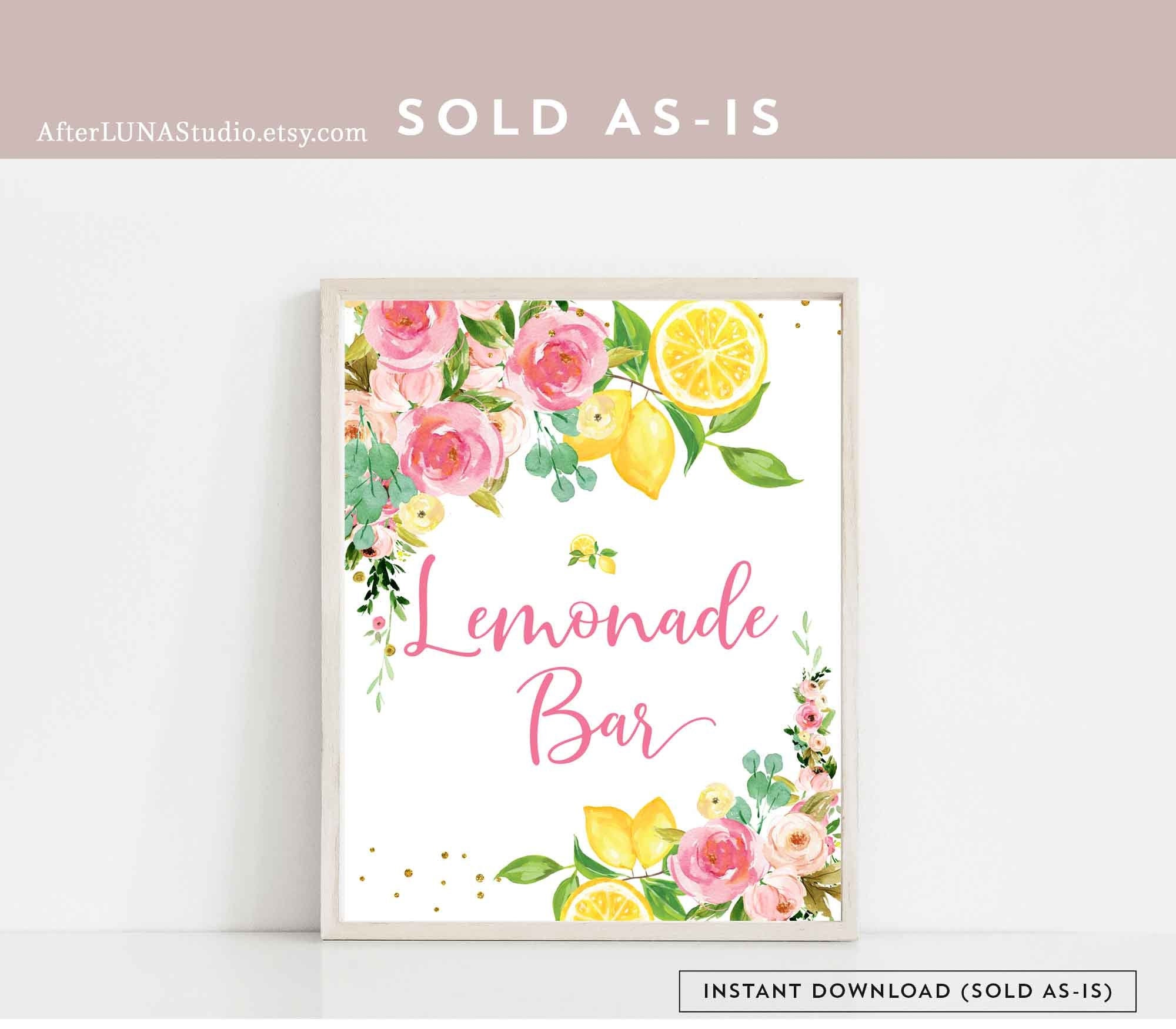 Pink Floral Lemon Lemonade Bar Sign Printable Citrus Lemon She Found ...
