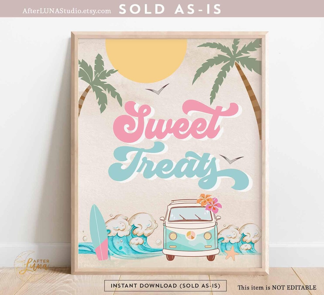 Girl Surfing Surf Birthday Decor Sweet Treats Sign the Big One Surf's ...