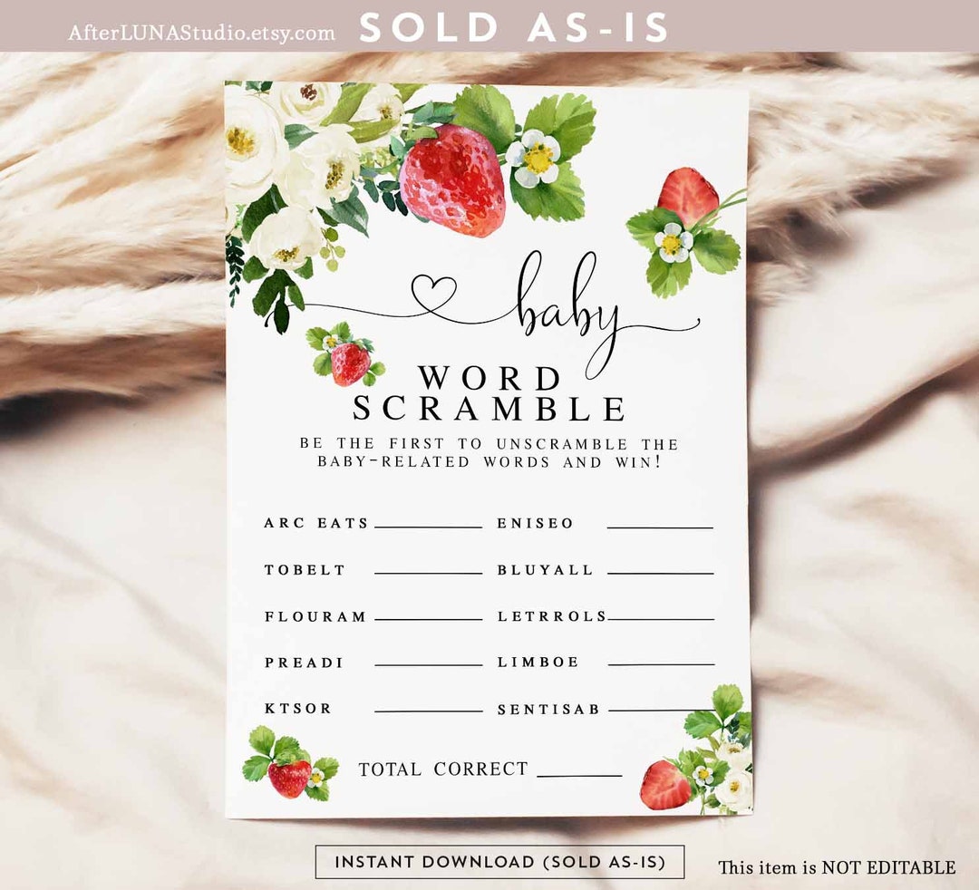 Strawberry Baby Shower Games Baby Word Scramble Game Berry Sweet Baby ...