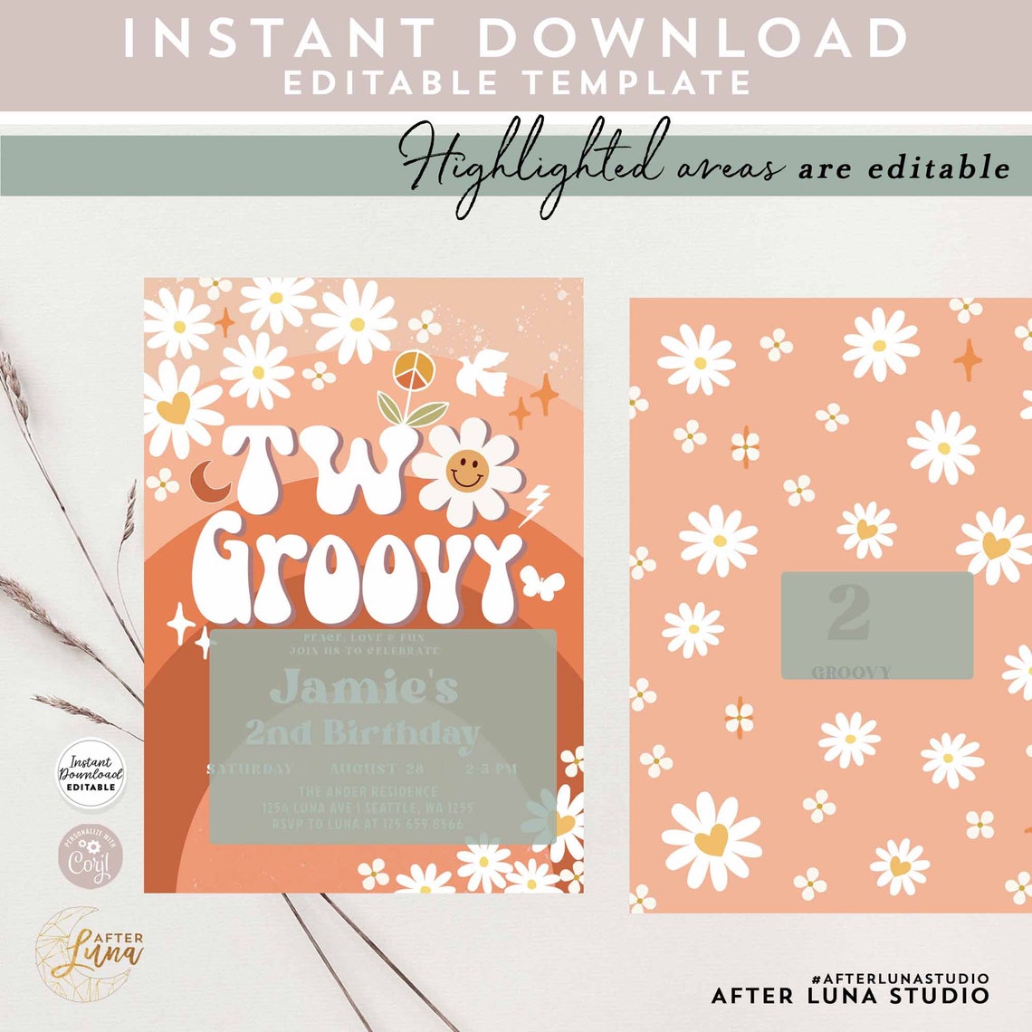 Editable Two Fall Groovy Invite Birthday Groovy Birthday - Etsy