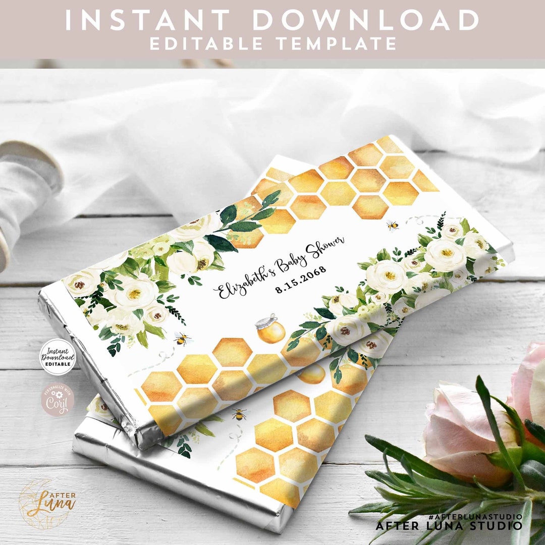 Editable Honey Bee Bumble Chocolate Bar Wrapper Baby Shower Sprinkle ...