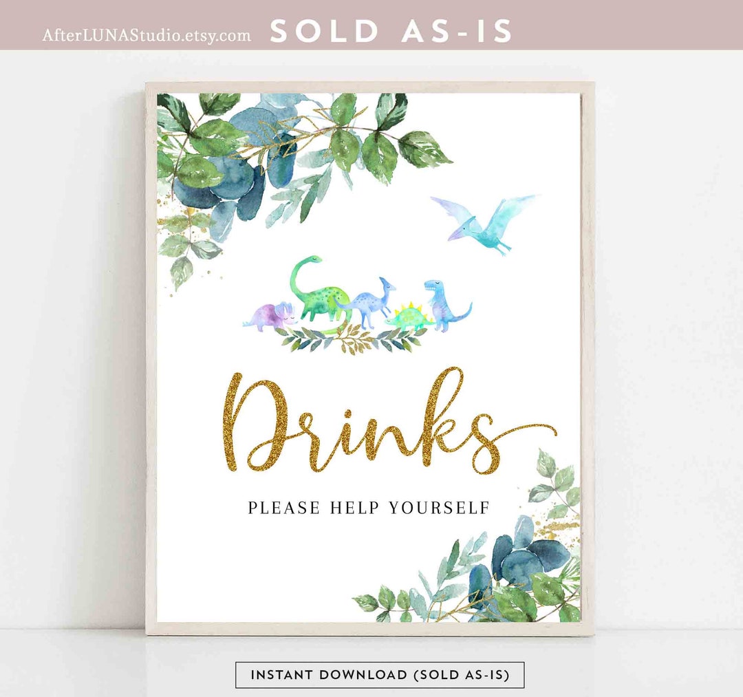 Dino Dinosaur Baby Shower Drink Table Sign Boy Gender Neutral Dino ...