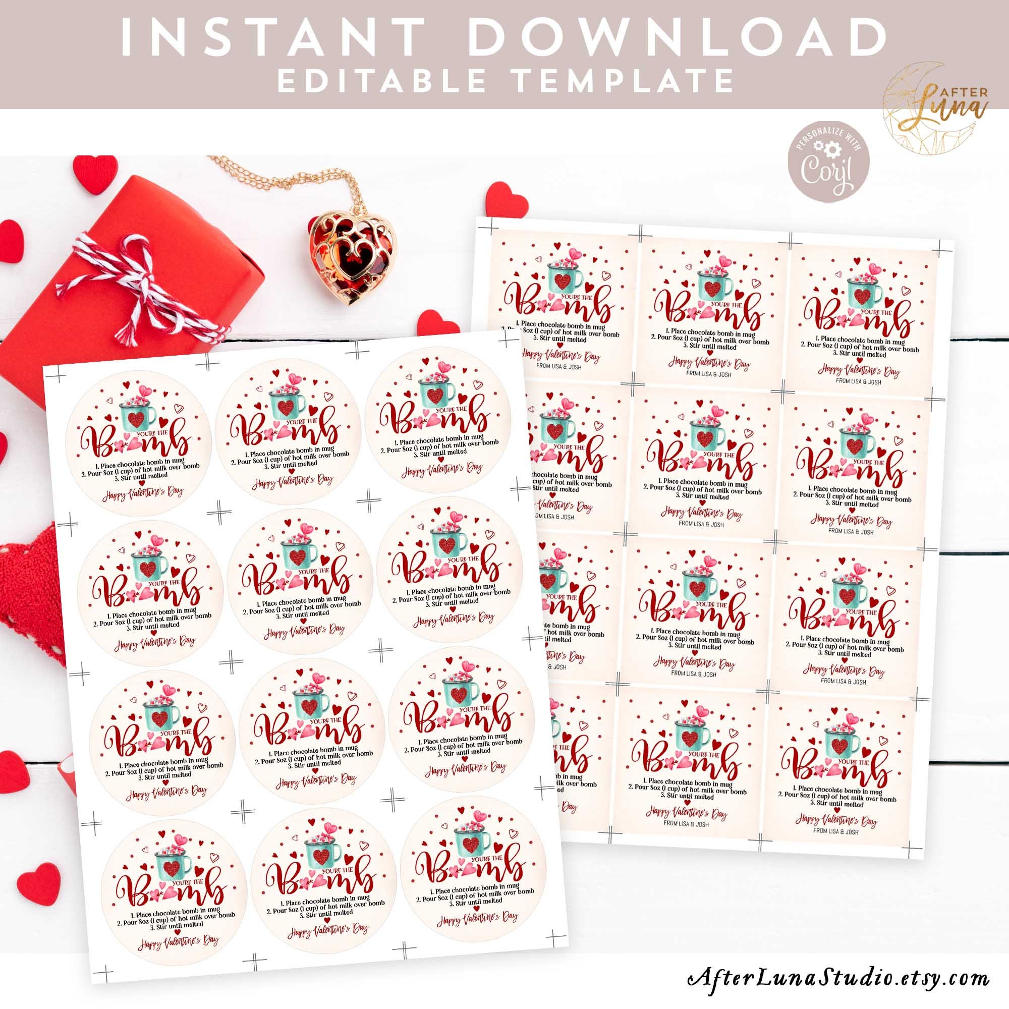 EDITABLE Valentine Hot Chocolate Bomb Tag Valentine Hot Cocoa | Etsy