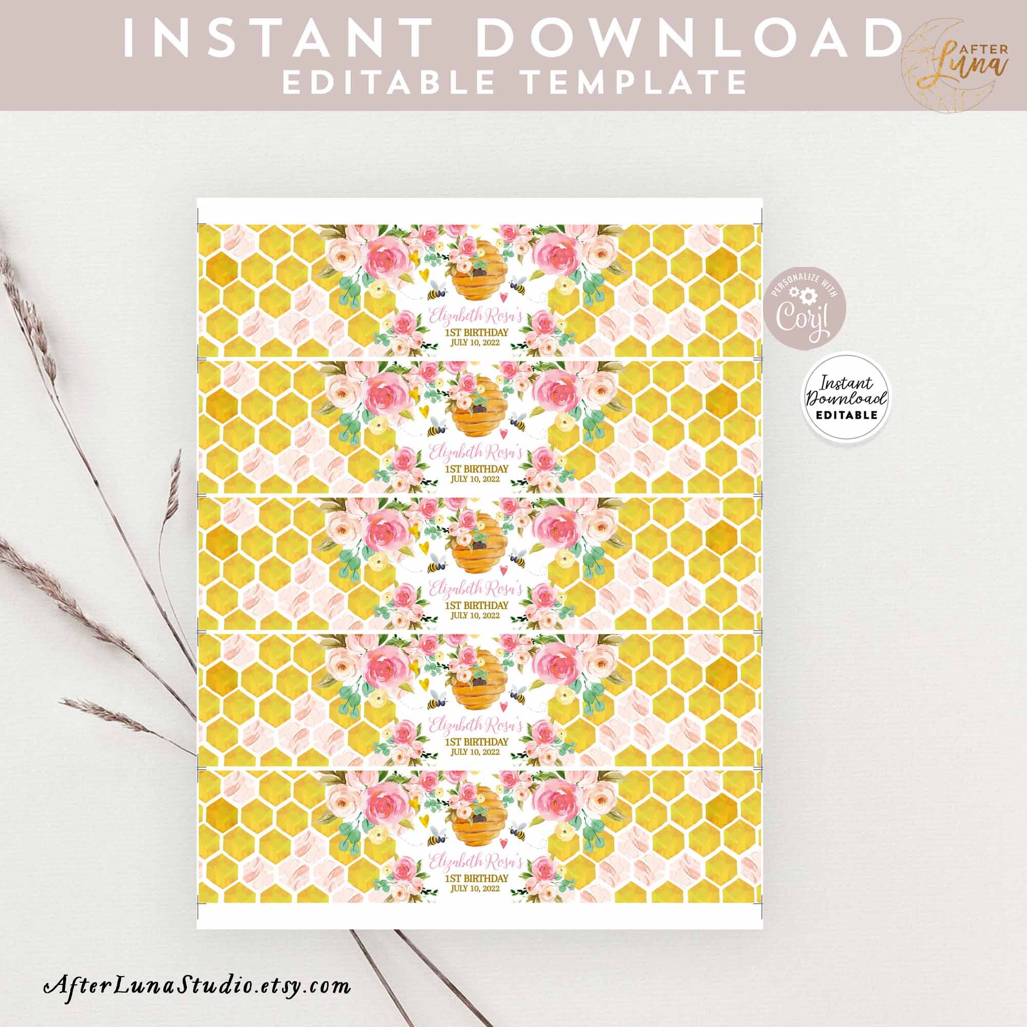 Editable Bee Birthday Pink Floral Honey Bee 1st so Sweet to Bee One ...