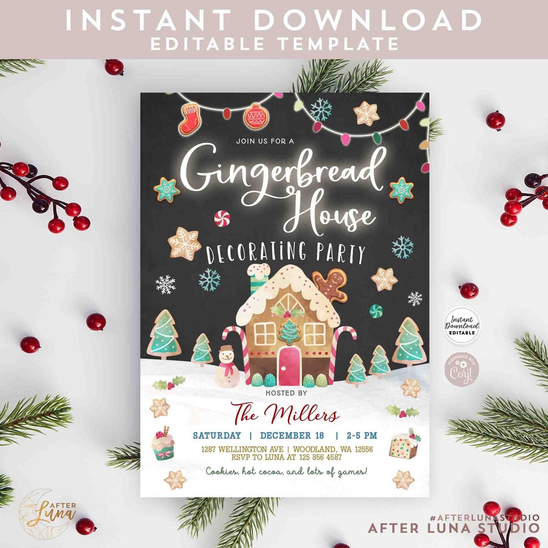 Editable Gingerbread House Decorating Party Invitation Modern Chic Cute ...