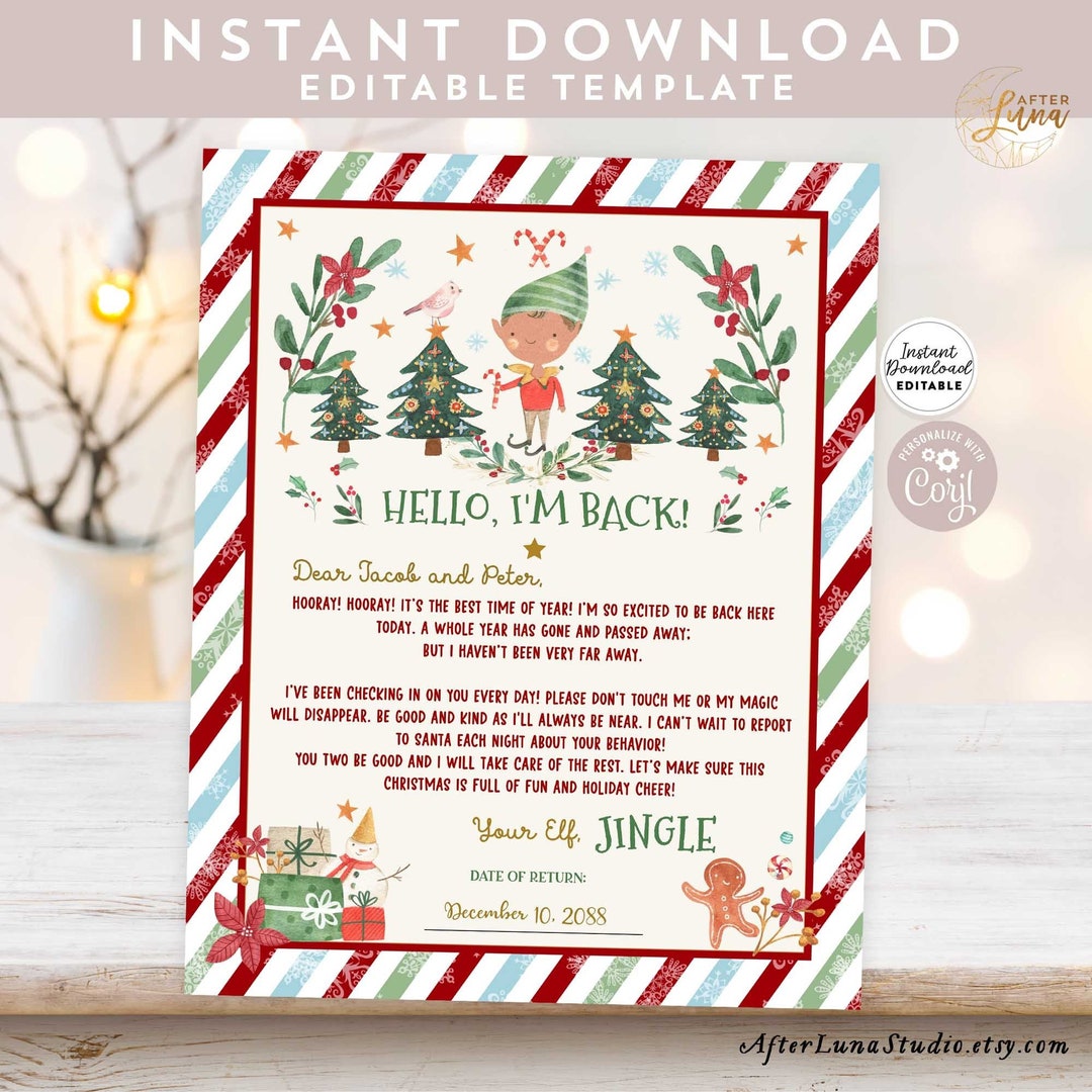 EDITABLE Boy Elf Return Letter Elf Return Elf Letter Elf I'm Back ...