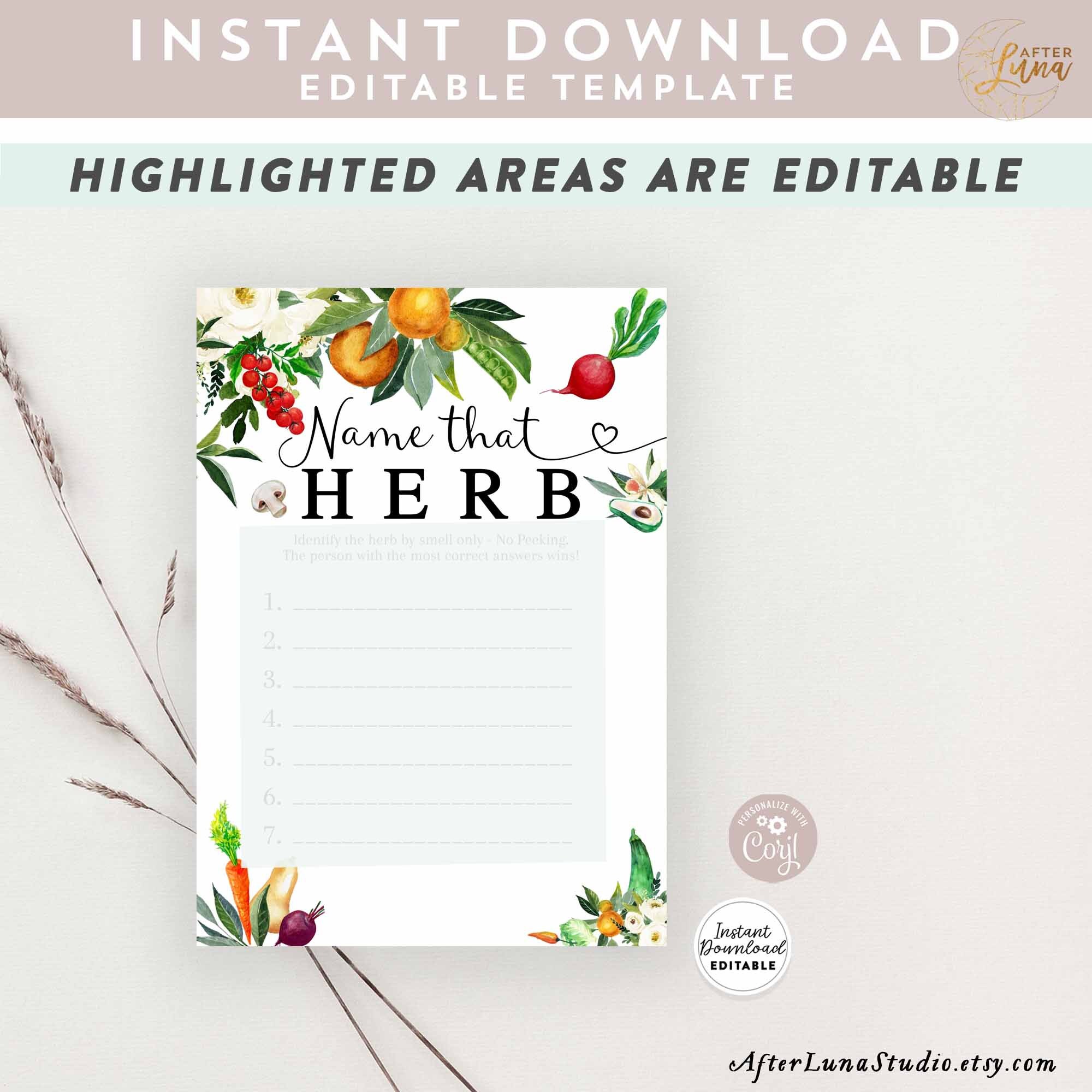 EDITABLE Locally Grown Farm Farmers Market Name That Herb Game - Etsy