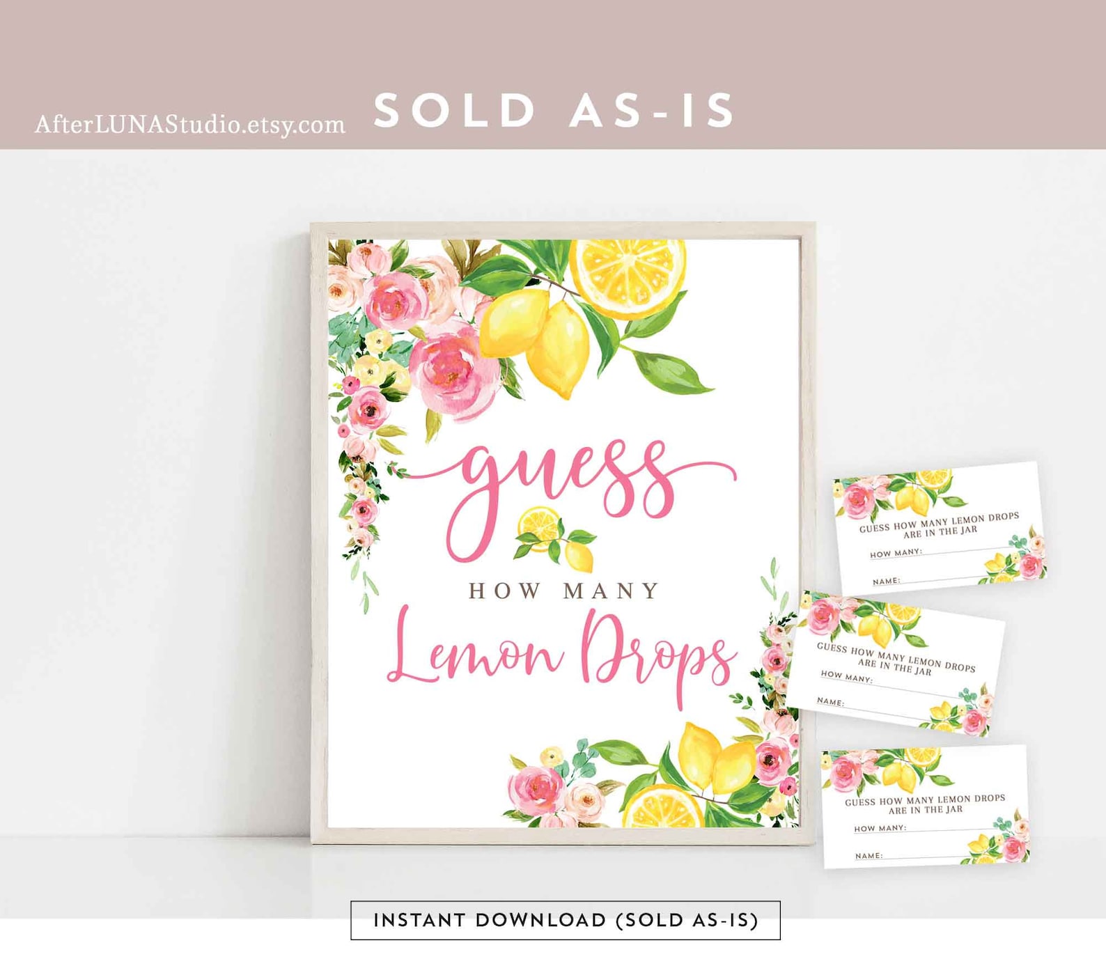 Pink Floral Lemon Guess How Many Lemon Drops Game Printable She Found ...