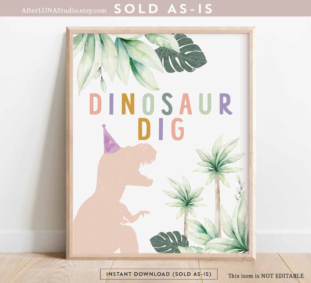 Pink T Rex Two Rex Three Rex Birthday Table Decor Dinosaur Dig Sign ...