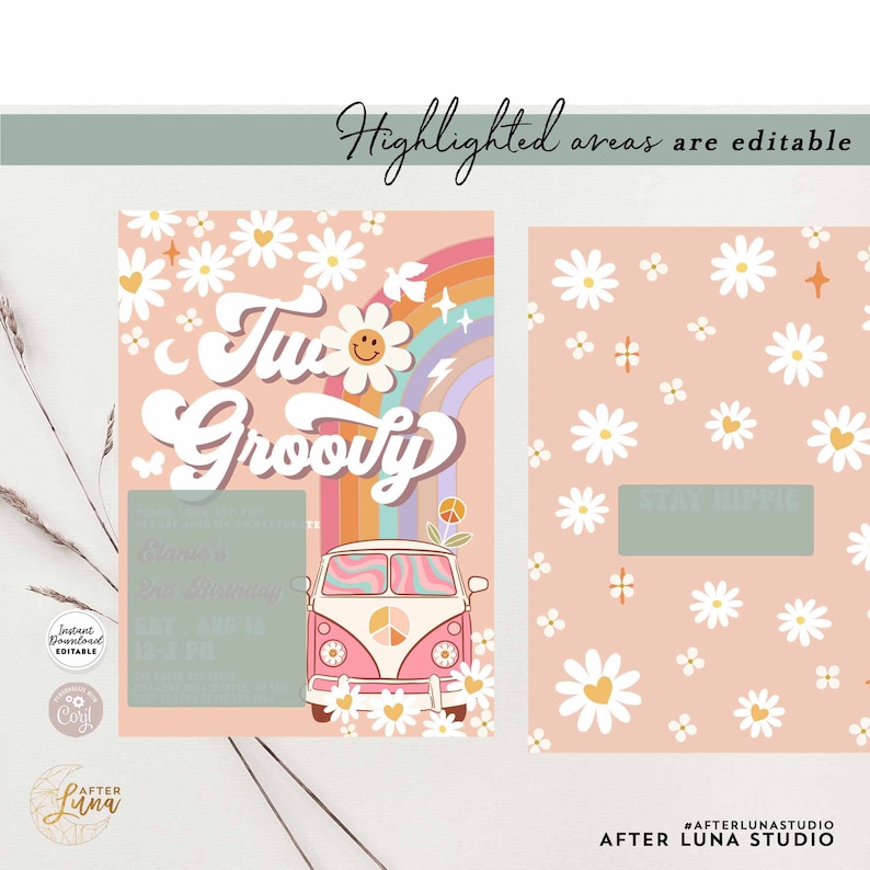 Editable Two Groovy Invite Groovy 2nd Birthday Invite Pink - Etsy