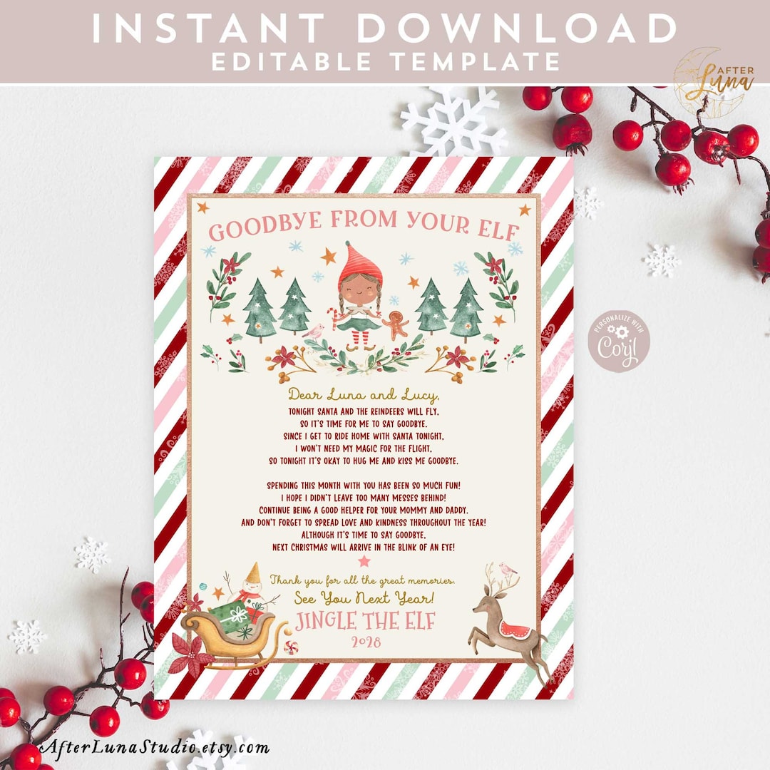 EDITABLE Girl Elf Goodbye Letter From Your Elf Bye for Now Letter ...