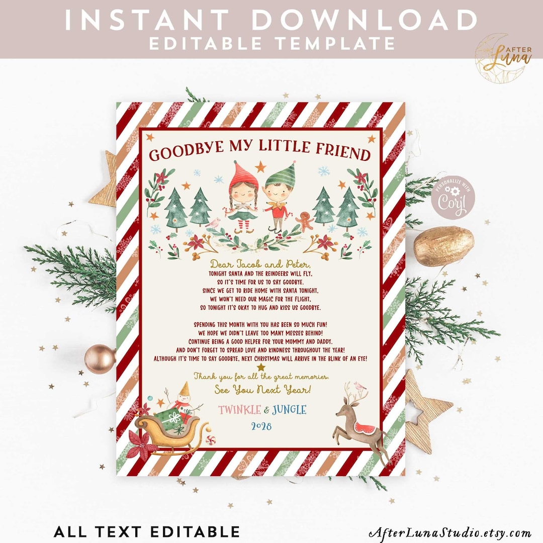 Two Elves Goodbye Letter: Christmas Elf Bye for Now Goodbye Template ...