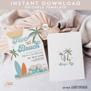 Editable Boy Surf Surfing 2nd Birthday Invite Two the Beach Modern ...