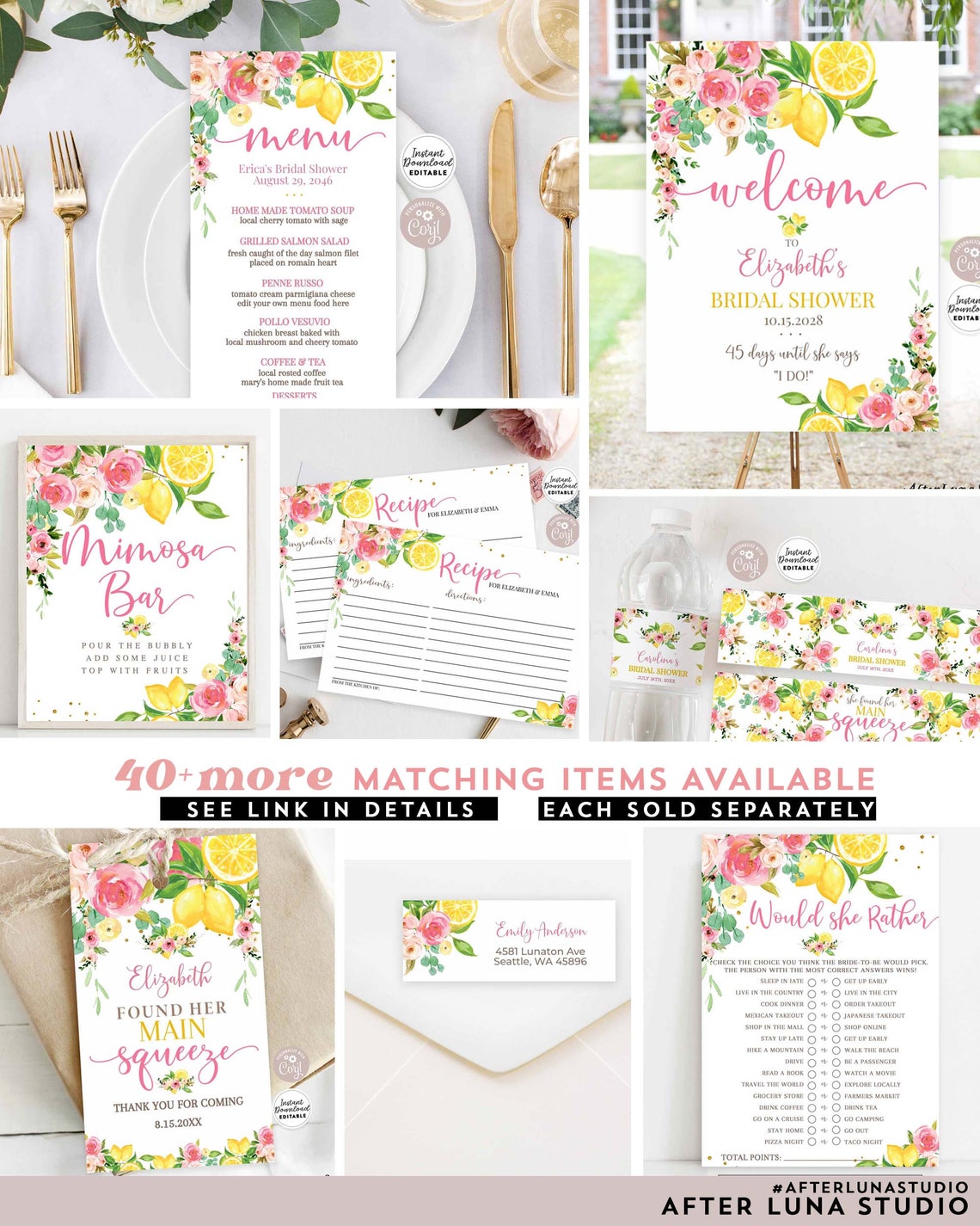 Pink Floral Lemon Lemonade Bar Sign Printable Citrus Lemon She - Etsy