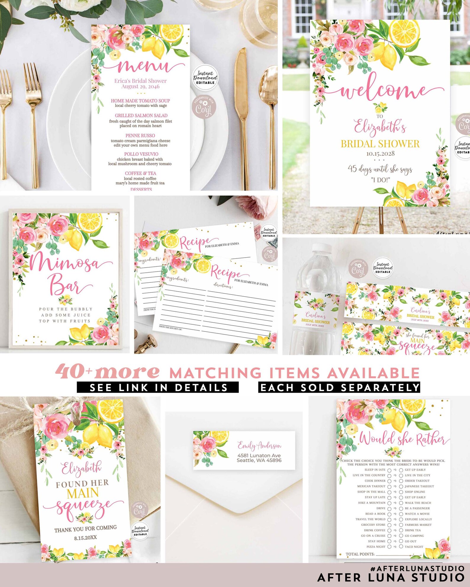 Pink Floral Lemon Lemonade Bar Sign Printable Citrus Lemon She - Etsy