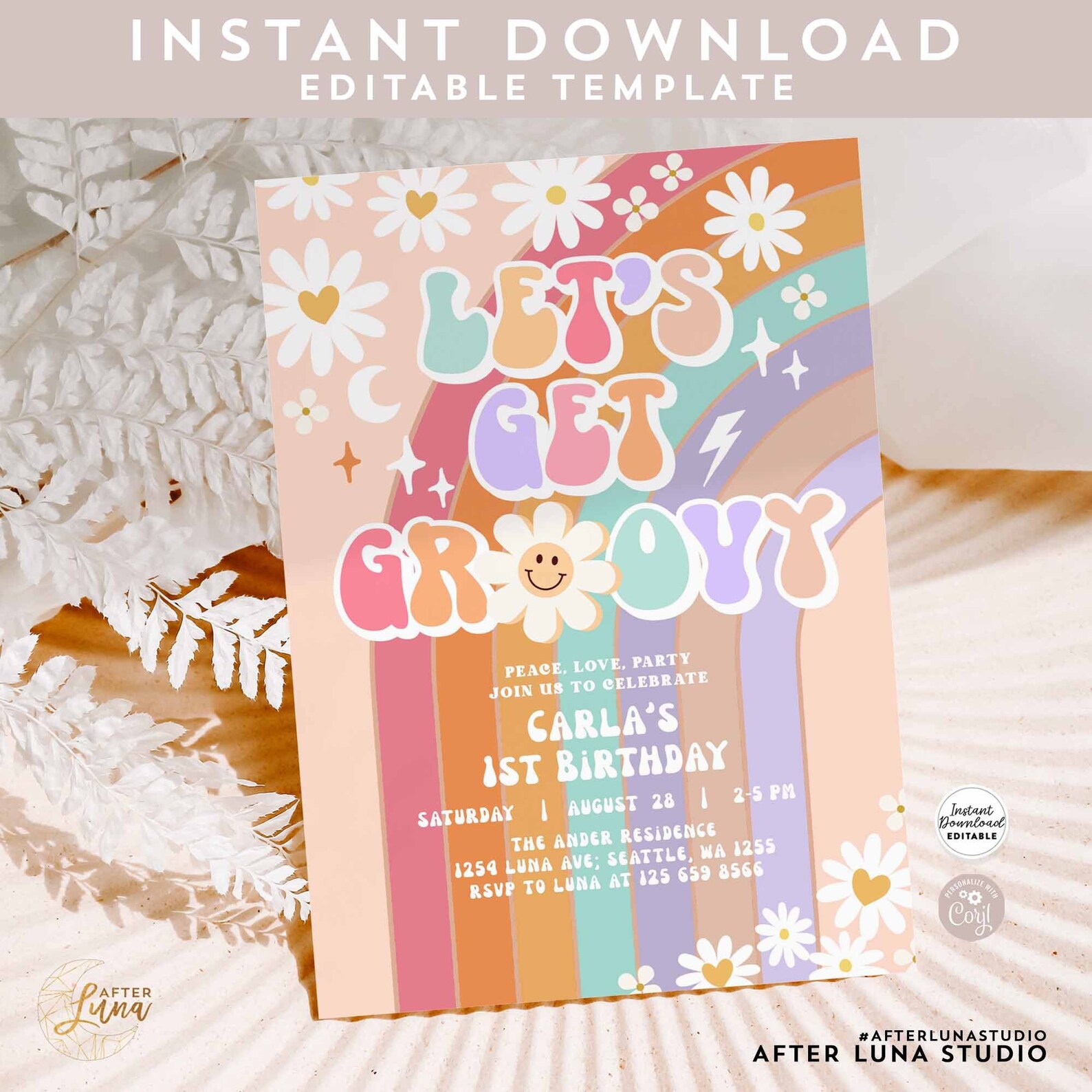 Editable Let's Get Groovy Invite Daisy Rainbow Groovy 3rd - Etsy