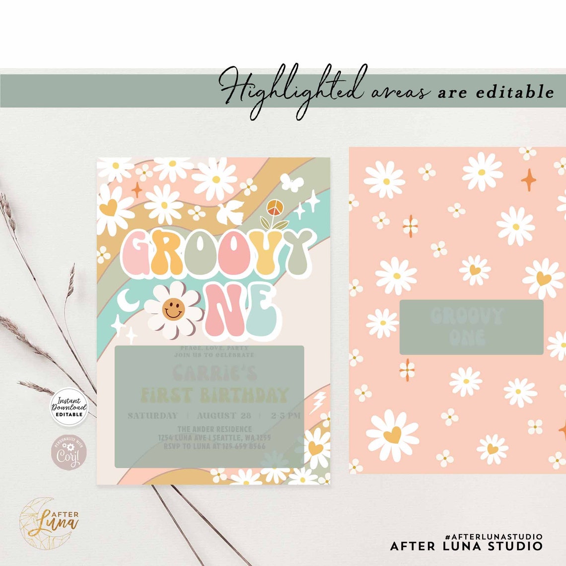 Editable Groovy ONE 1st First Birthday Invite Groovy Birthday - Etsy