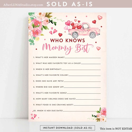 Who Knows Mommy Best Editable Printable Baby Shower Game - Etsy