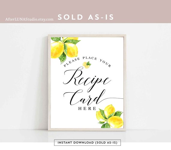Lemon Recipe Card Sign Printable 8x10 Lemon Wedding - Etsy