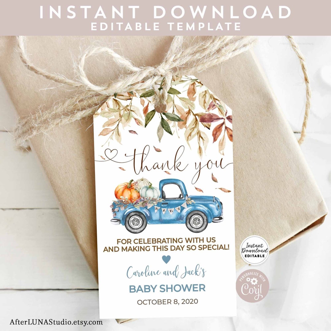 Editable Fall Pumpkin Blue Truck Baby Shower Sprinkle Quarantine Baby ...