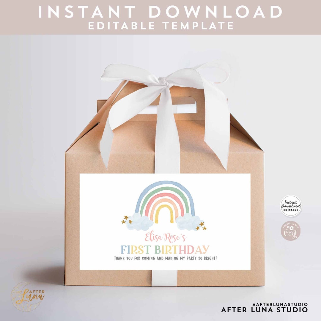 Editable Pastel Rainbow Gable Box Label Printable Baby Shower Birthday ...