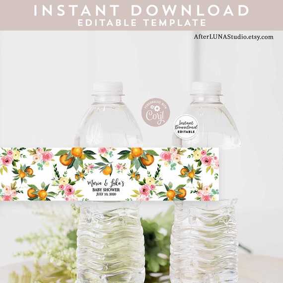 Editable Orange Water Bottle Label A Little Cutie is on the - Etsy