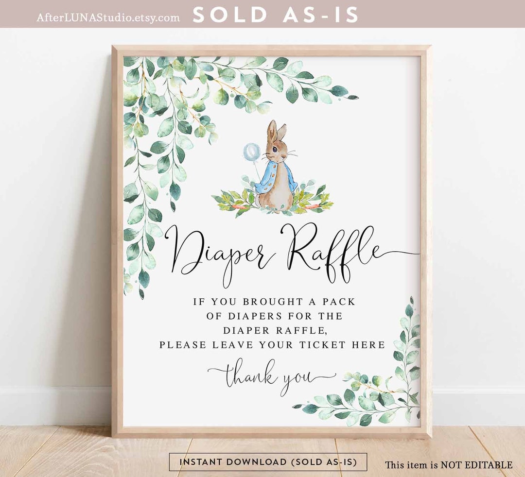 Peter Rabbit Diaper Raffle Sign Peter Rabbit Peter Rabbit Baby Shower ...