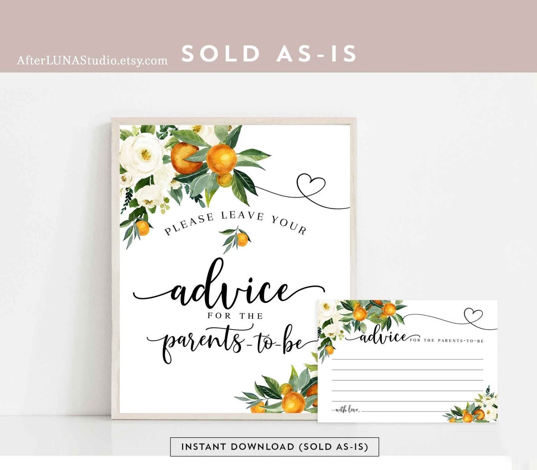 Orange Citrus Advice for the Parents-to-be Sign White Rustic A Little ...