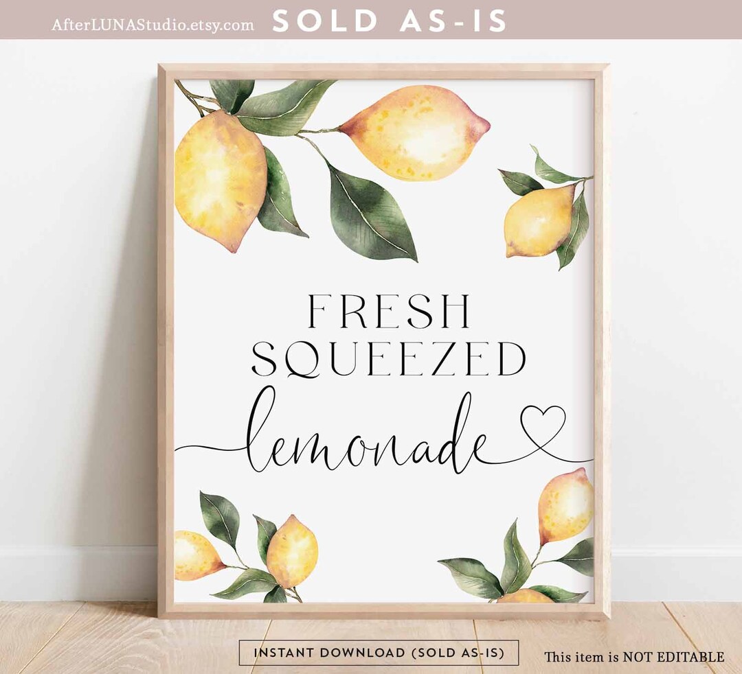 Lemon Bridal Wedding Shower Fresh Squeezed Lemonade Sign Printable ...
