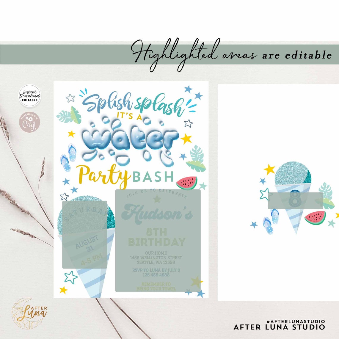 Editable ANY AGE Boy Snow Cone Water Party Invitation Ice Cream ...