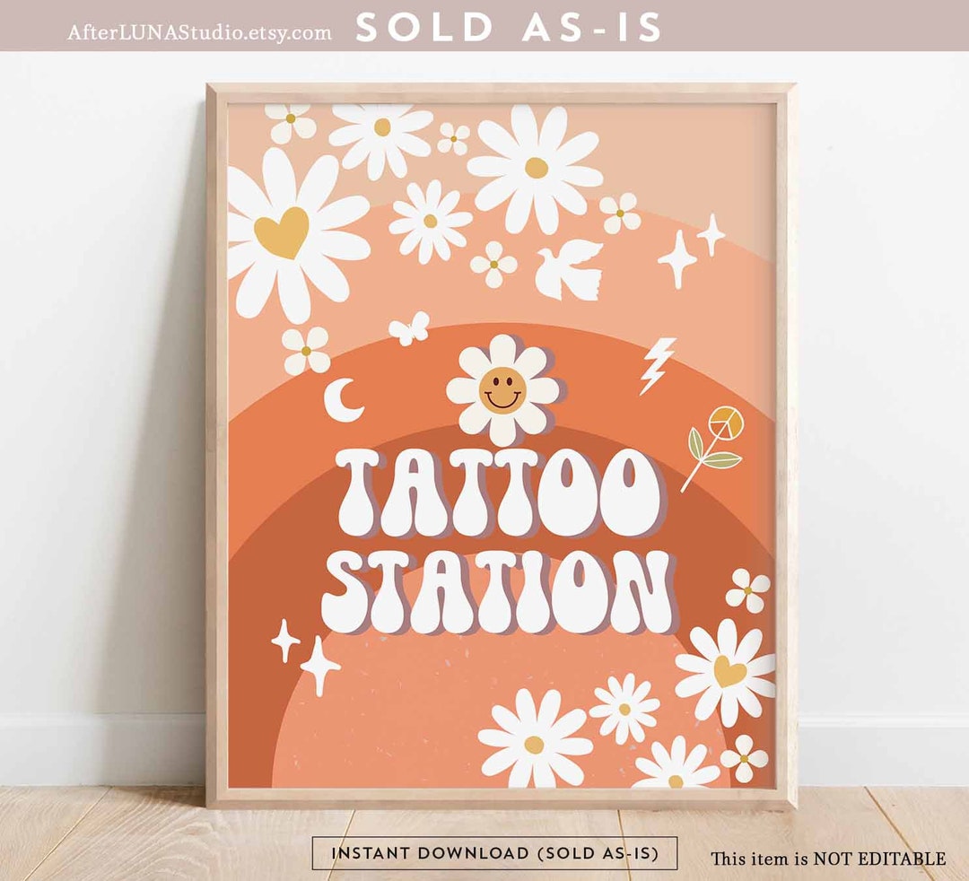 Fall Groovy Birthday Party Decor Daisy Tattoo Station Sign Table Decor ...